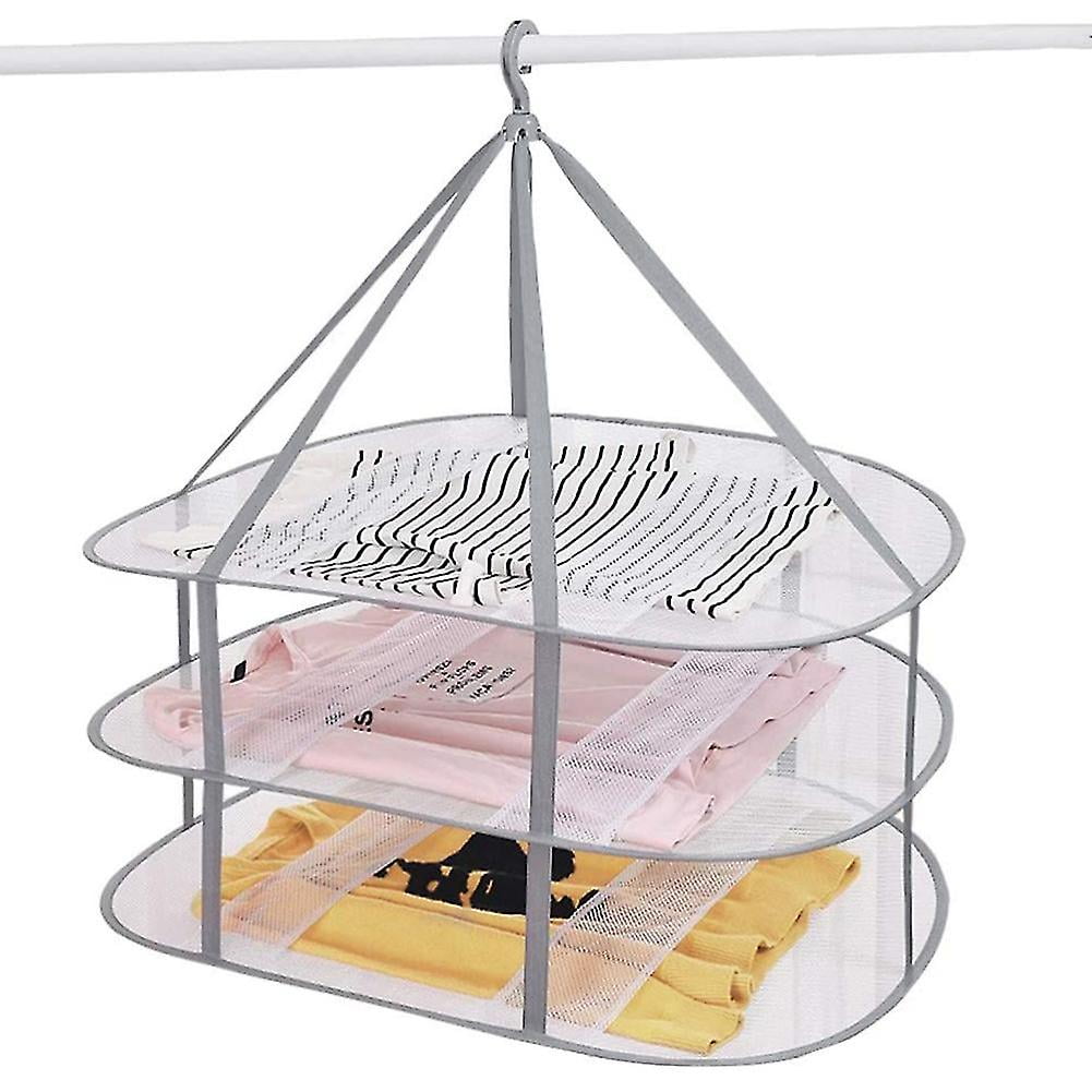 3-tier Sweater Drying Rack Hanging Clothes Hanging Dryer Laundry Mesh ...