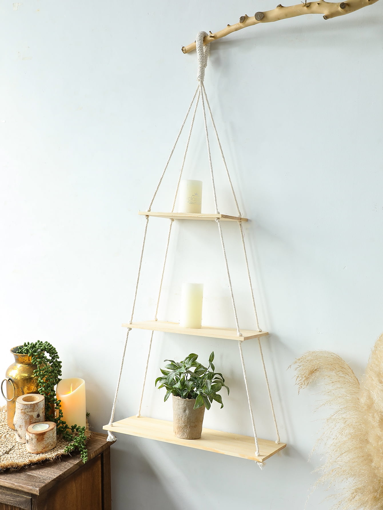 3-tier Triangle Wooden Wall Hanging Floating Wall Shelf Corner Storage ...