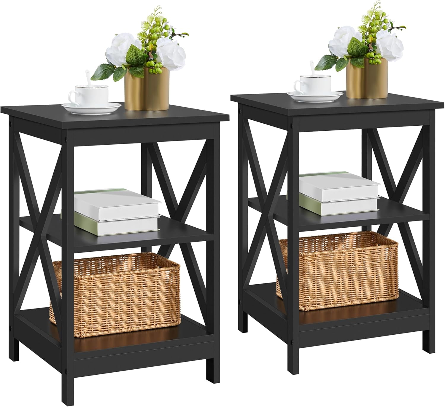 **3 tier end tables with shelves, wooden x-design sofa chair side table ...
