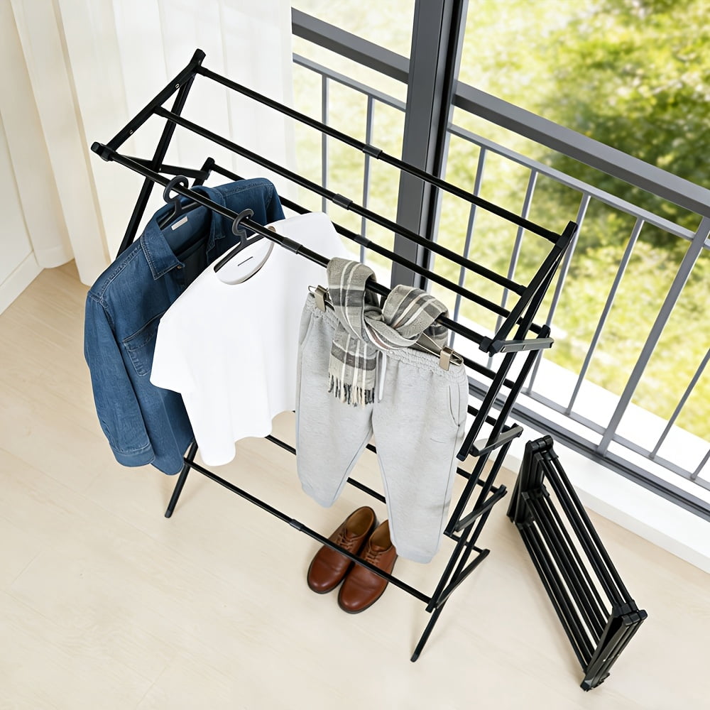 3-tier foldable metal clothes drying rack. Portable for indoor and ...