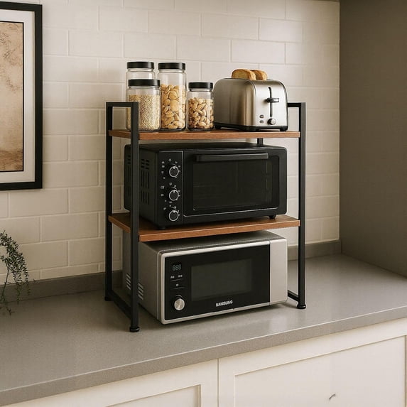 3-tier heavy-duty microwave oven rack, carbon steel kitchen rack ...