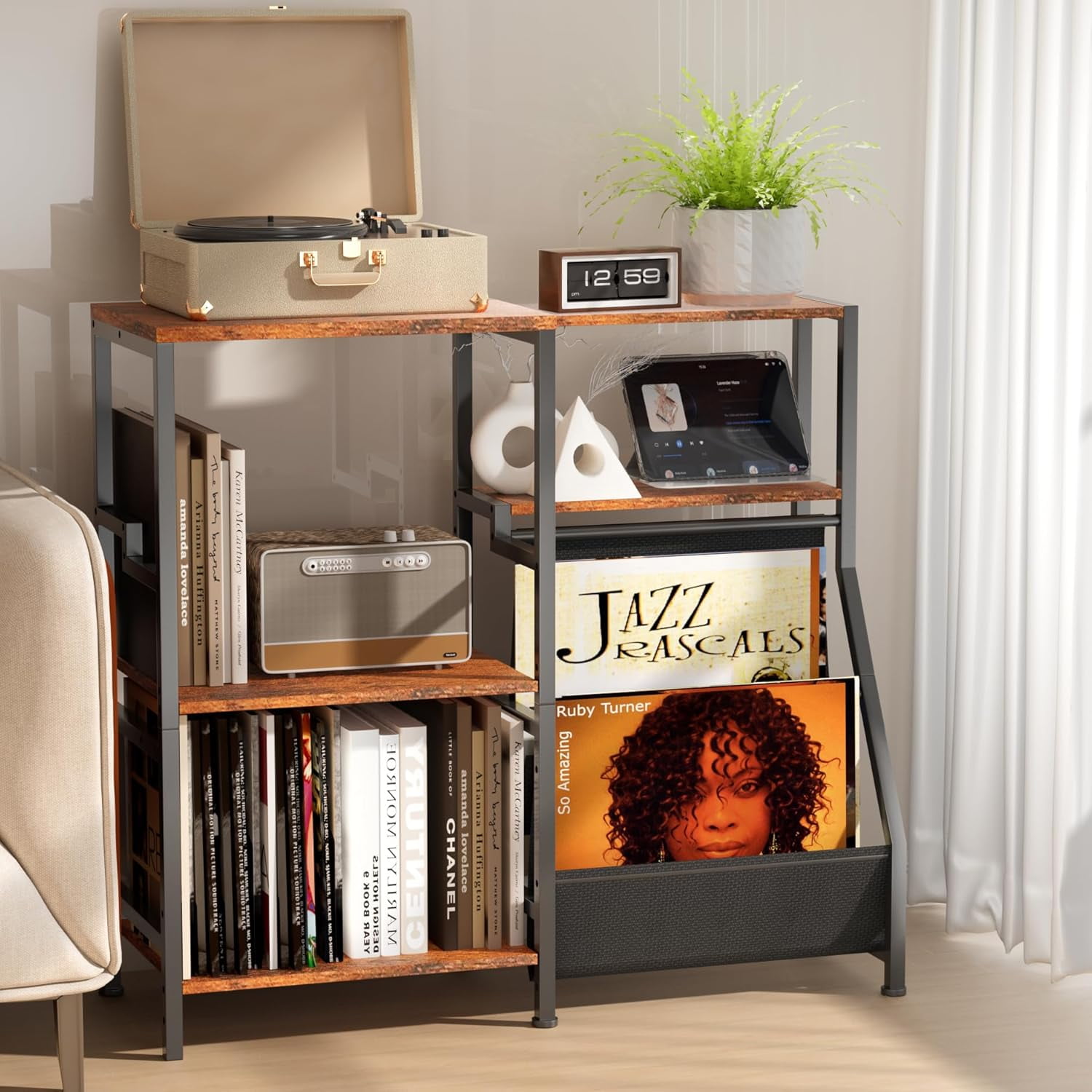 3-tier record player stand with vinyl storage, vinyl record stand with ...