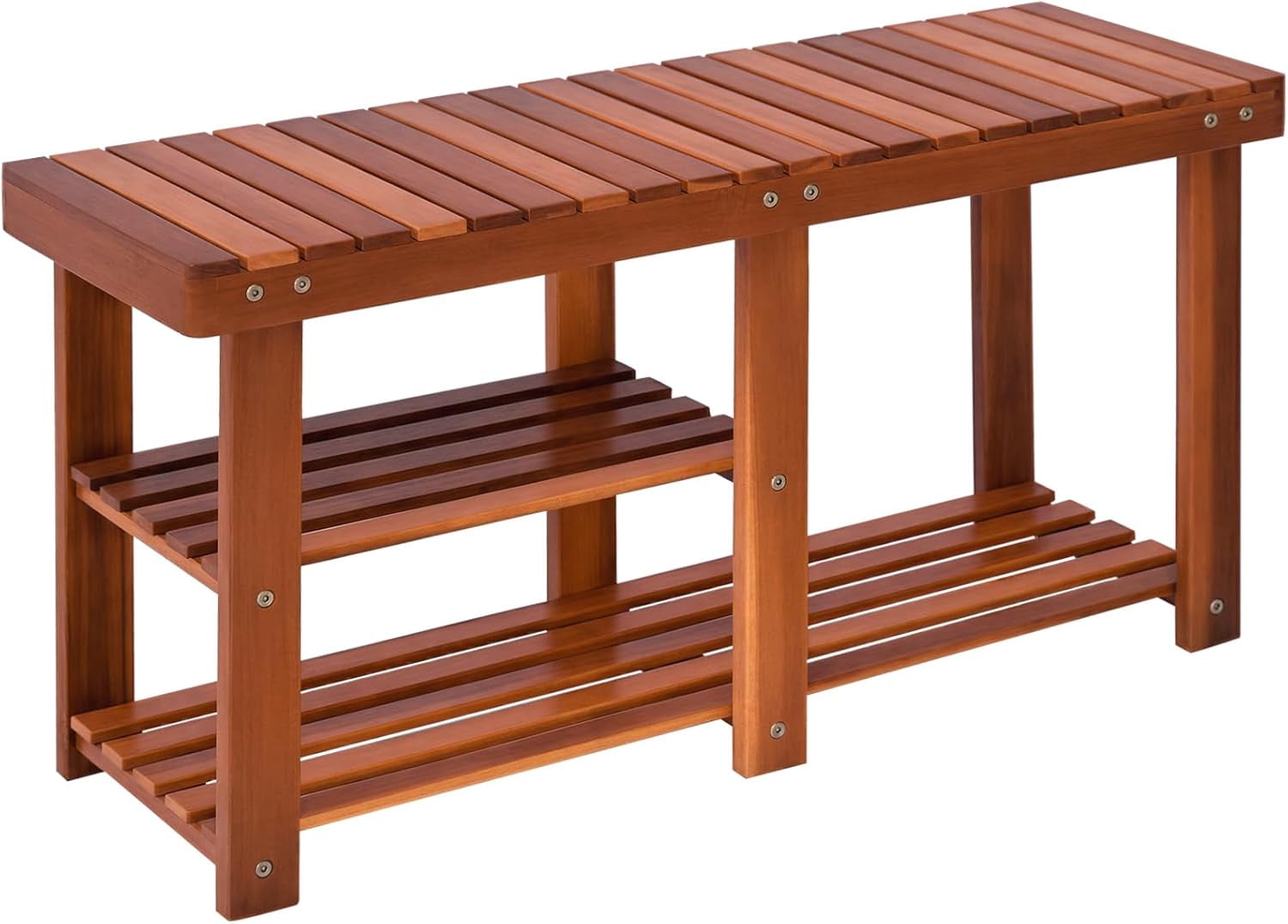 3-Tier Shoe Rack Bench, Acacia Wood Shoe Organizer, Rustic Entryway ...