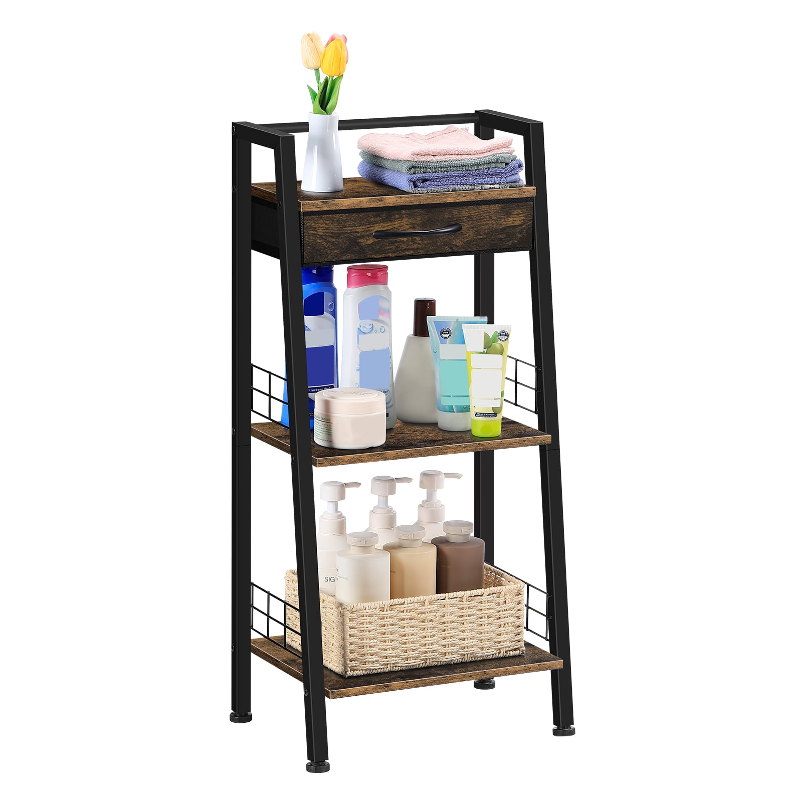 3-tier stepped shelves with drawers Small bathroom storage shelves ...