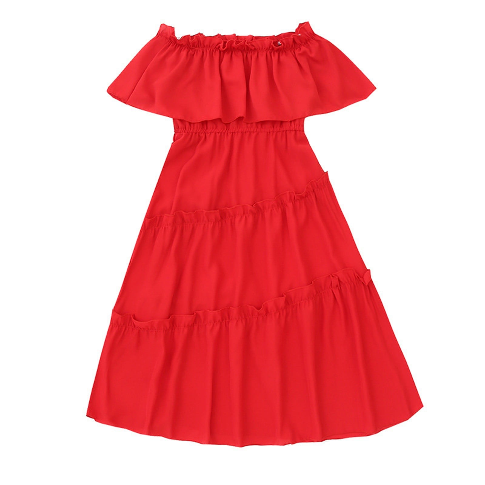 3 to 12 Years Old Kids Dress Big Girls Strapless Knee Length Chiffon ...