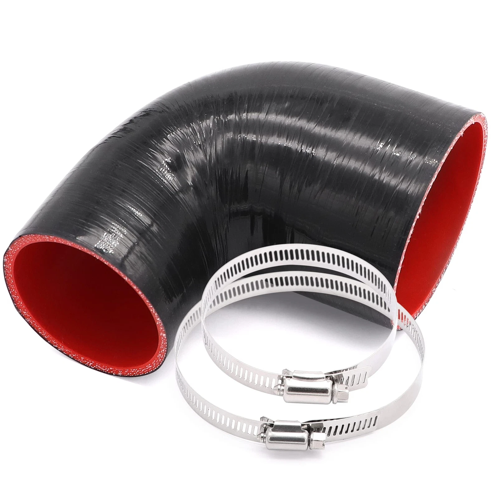 3" to 4" 90° Silicone Hose Elbow Coupler with 2 Stainless T-Bolt Clamps ...