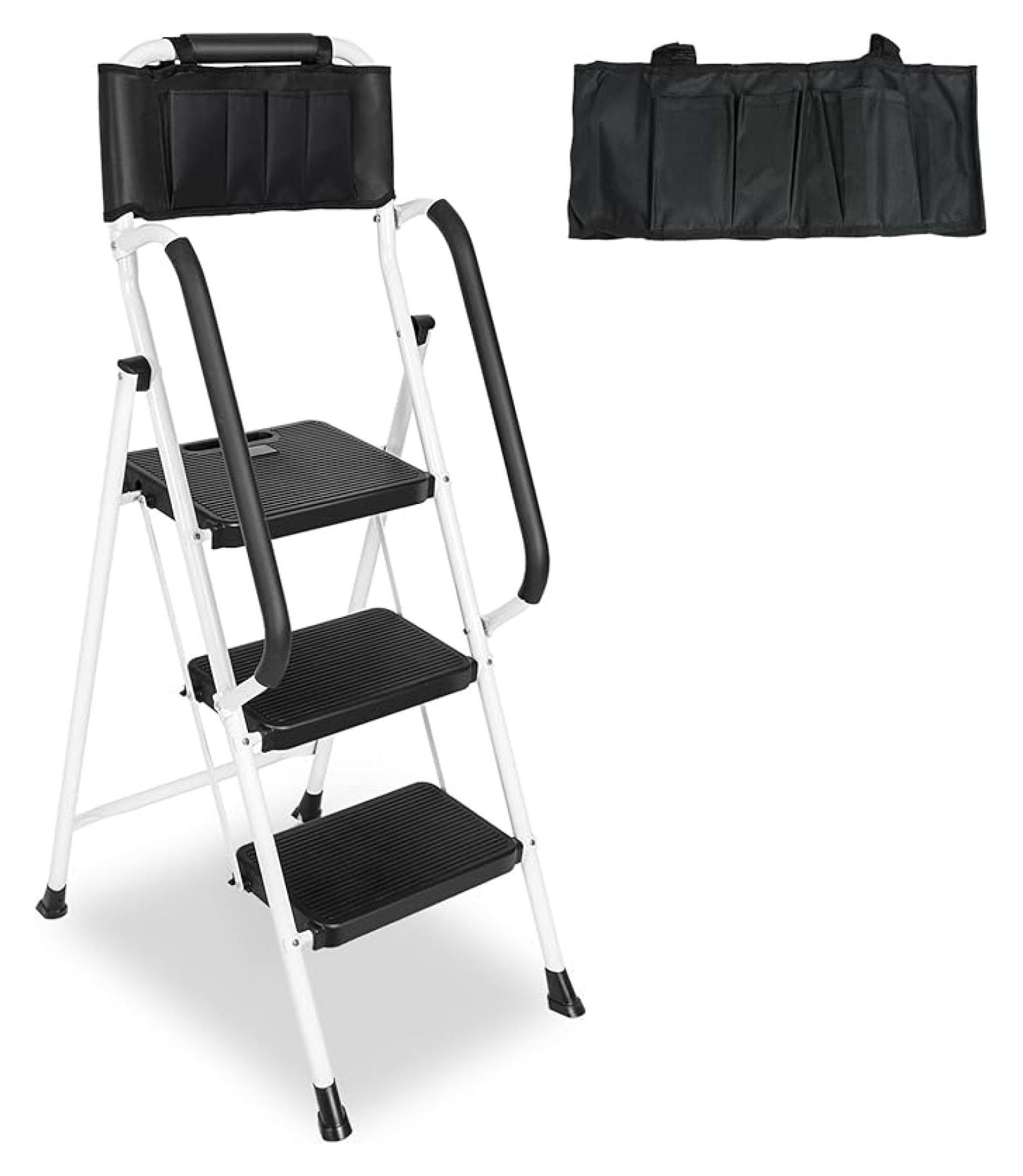 3 with Handrails & Attachable Tool Bag, 500 lbs Folding Step Stool ...