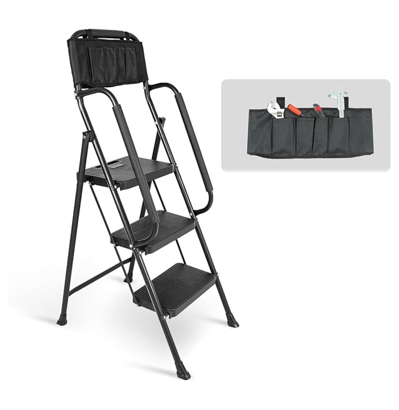 3 with Safety Handrails, Heavy Duty Folding Step Stool with Wide Anti ...