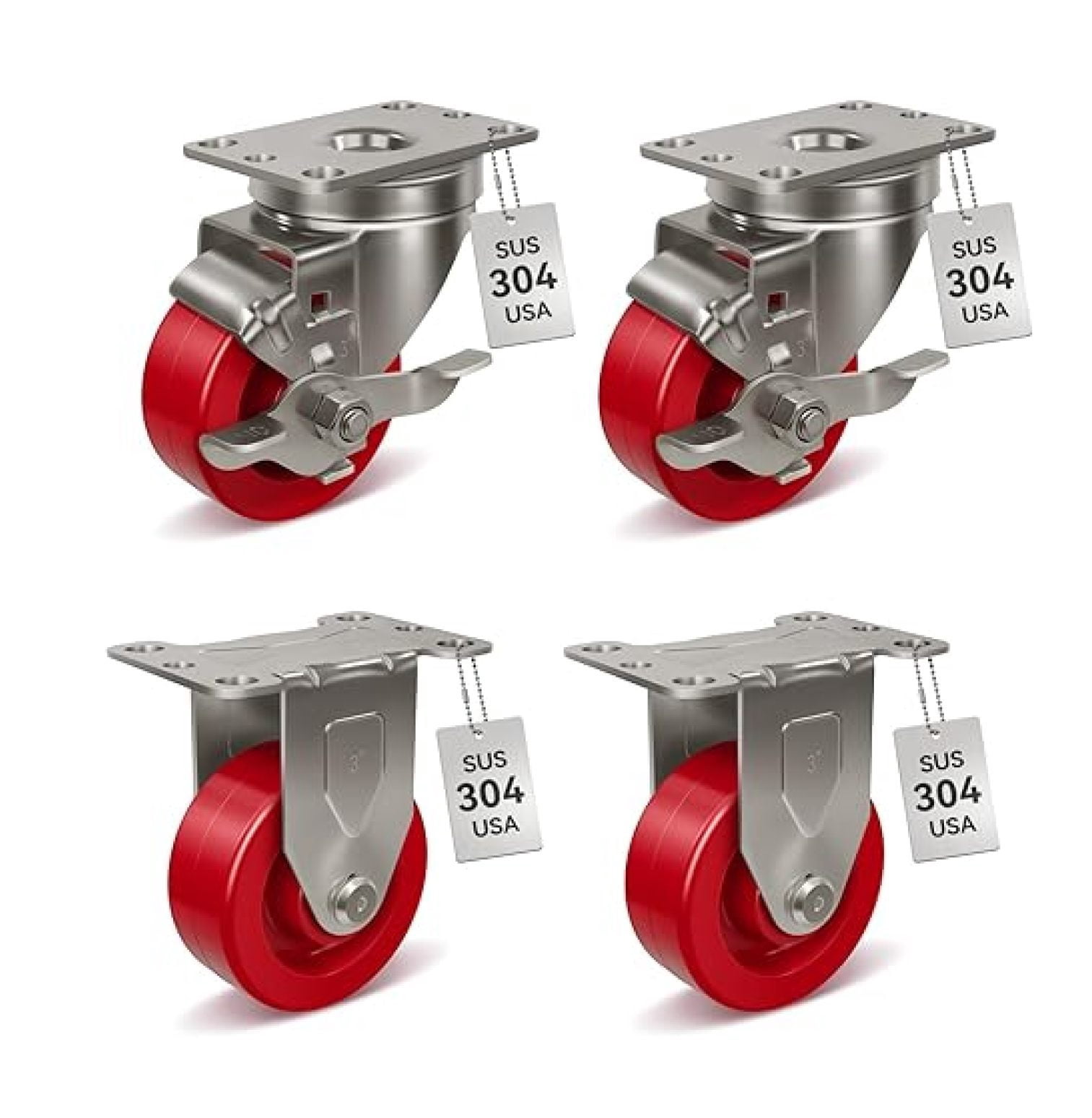3" x 1.25" Stainless Steel Casters,Heavy Duty Industrial Casters ...