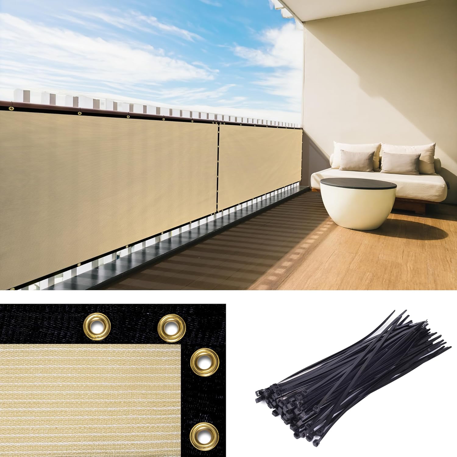 3' x 10' Beige Balcony Privacy Screen Apartment Above Railing Porch ...