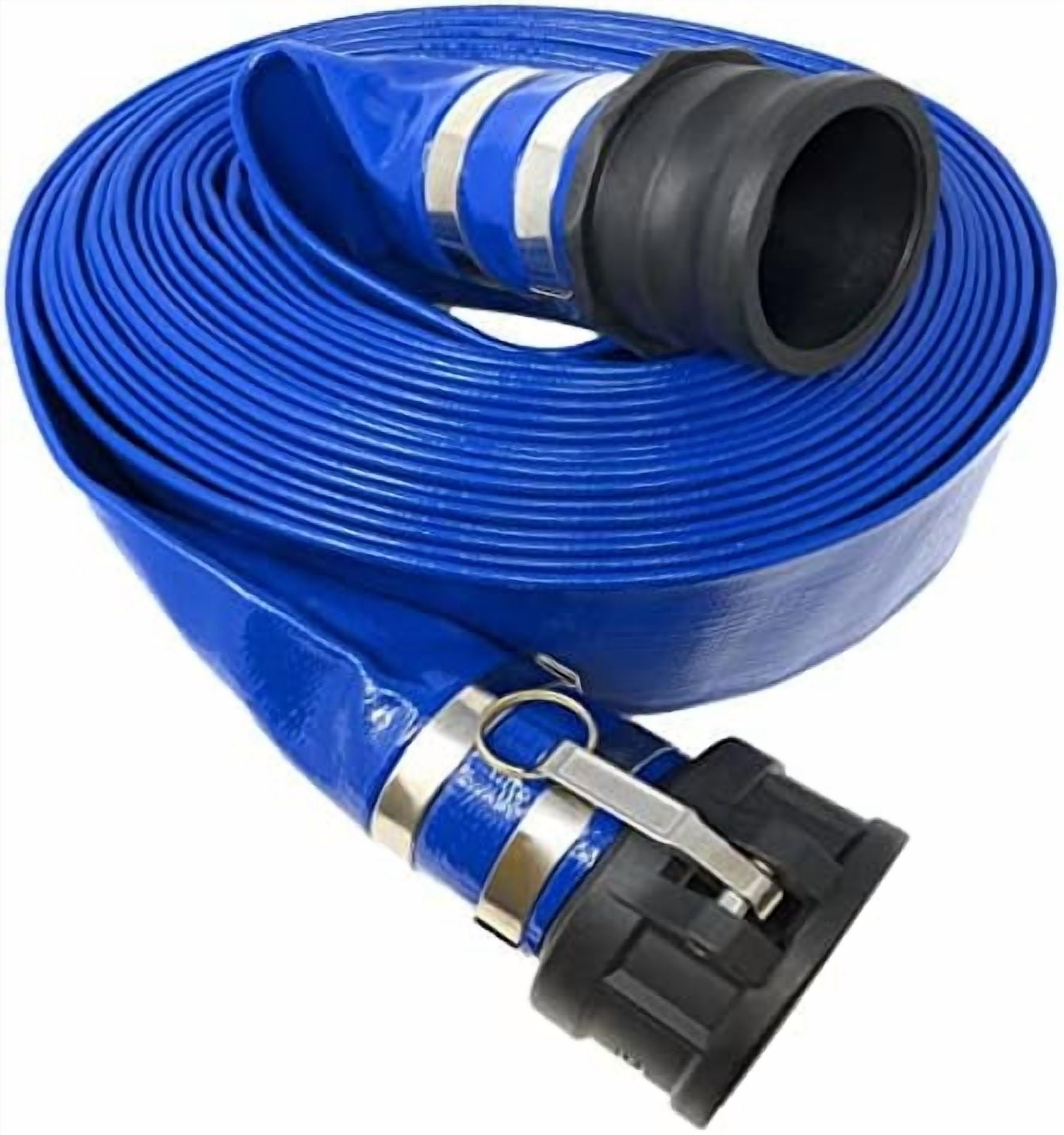 3" x 100′ Blue Lay Flat PVC Discharge Hose Assembly with Poly Cam and ...