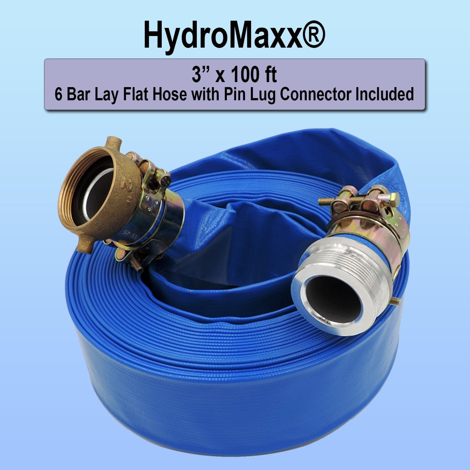 3" x 100' Heavy Duty PVC Lay Flat Water Discharge Hose with Pin Lug ...