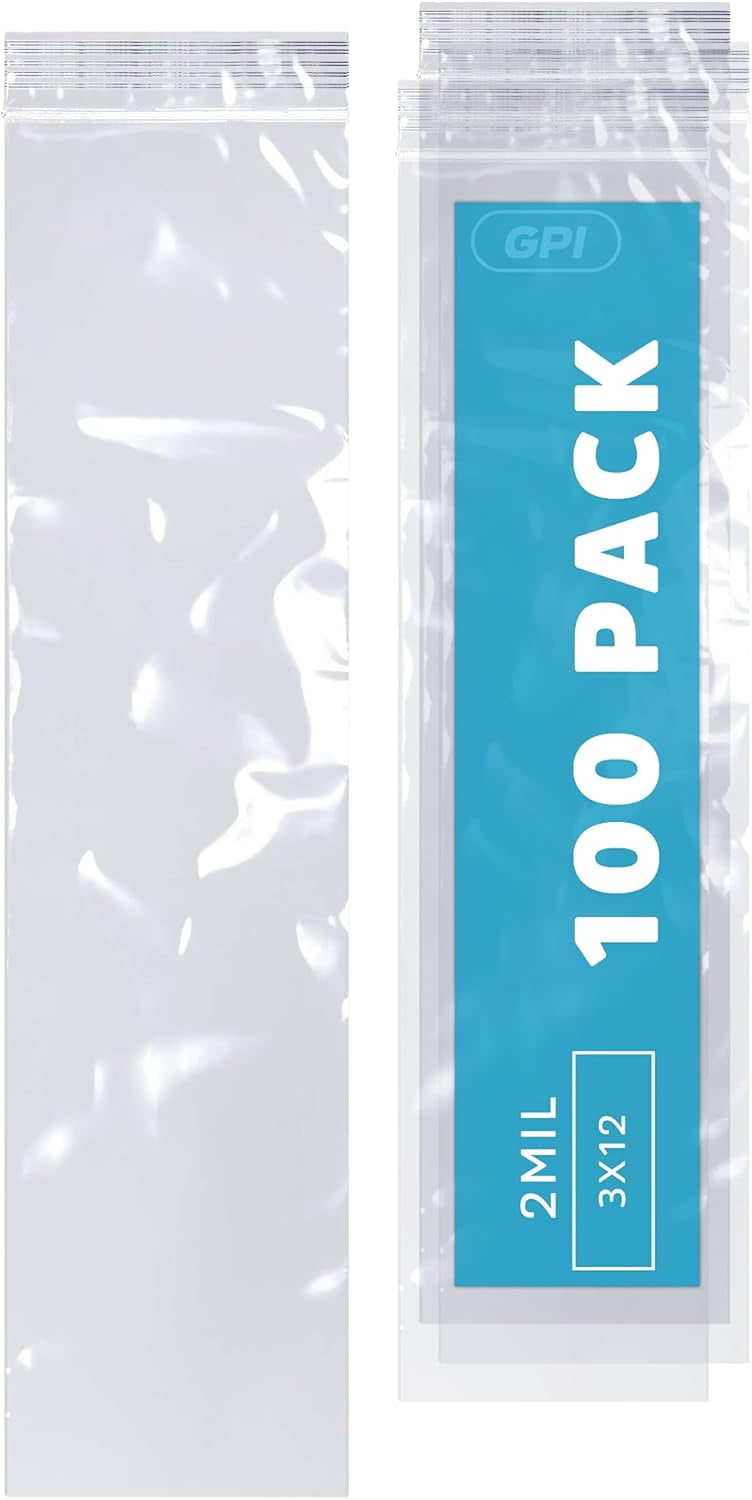 3" x 12" Extra Long Zip Bags, 100 Pack, Clear Plastic Reclosable Zip ...