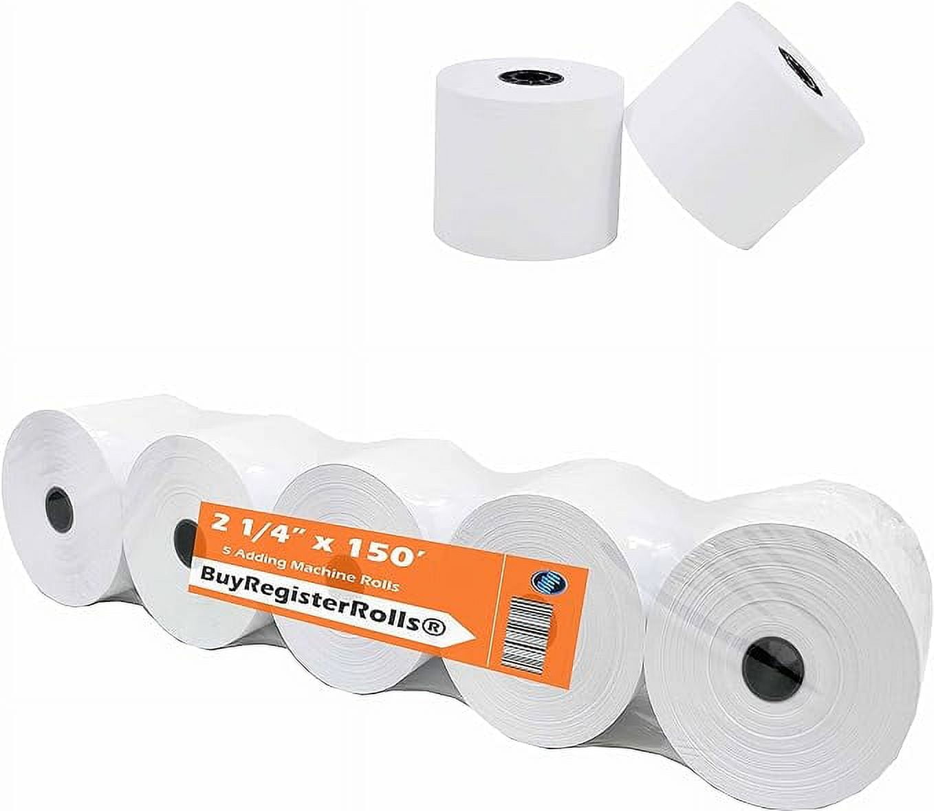 White Adding Machine Tape Paper Rolls, 2 1/4 x 150 ft, 50 GSM, Pack of ...