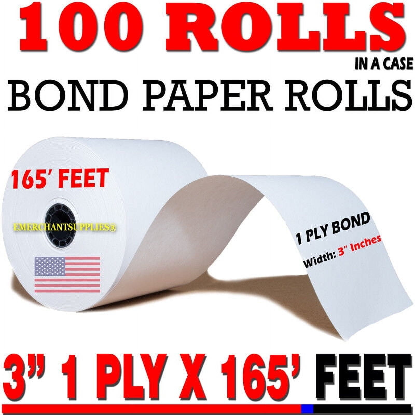 3" x 165' CASH REGISTER 1 PLY BOND PAPER PRINTER POS PAPER ROLL 100 ...