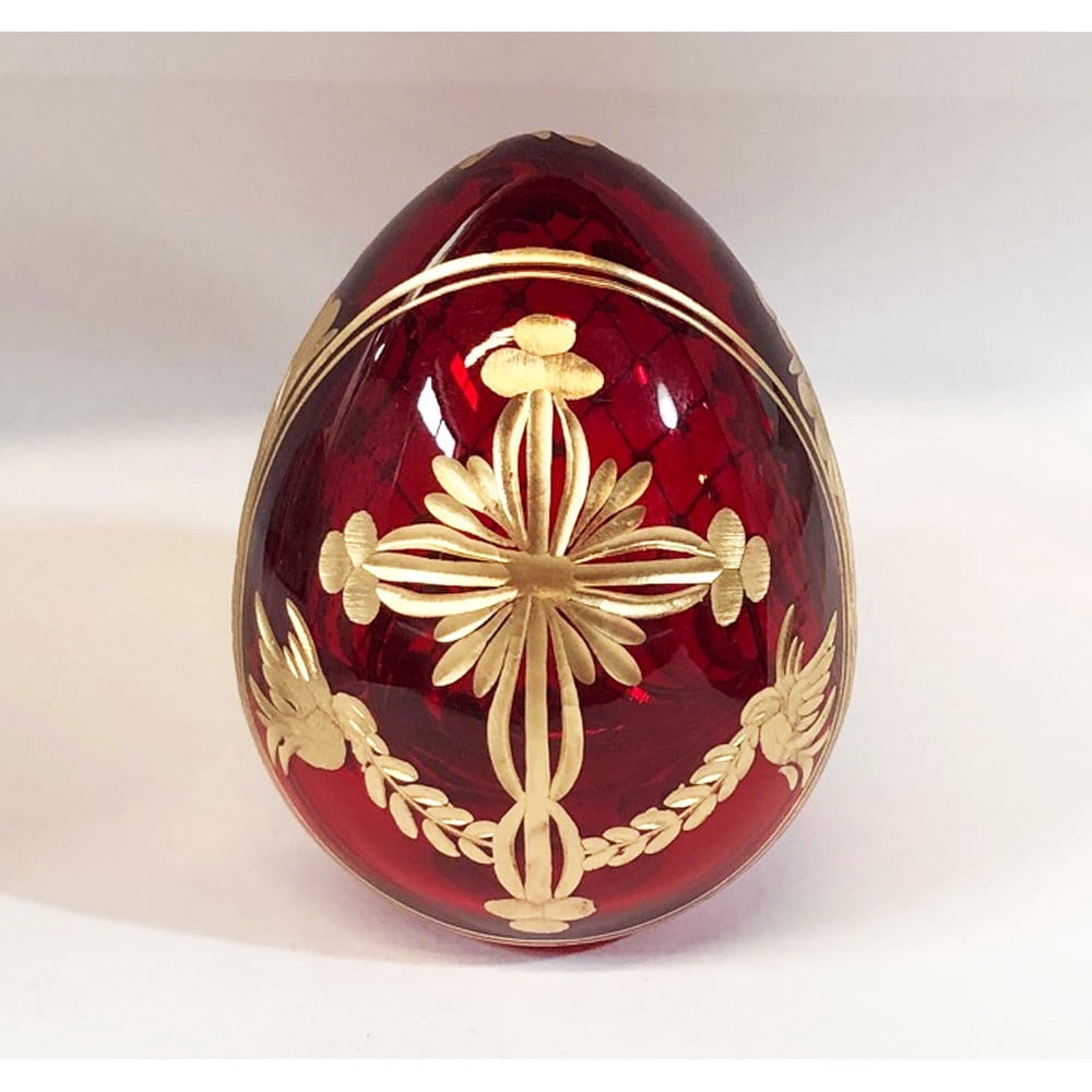 3 x 2-1/2 Inch Burgundy Imperial Style Glass Egg decorated with Double ...