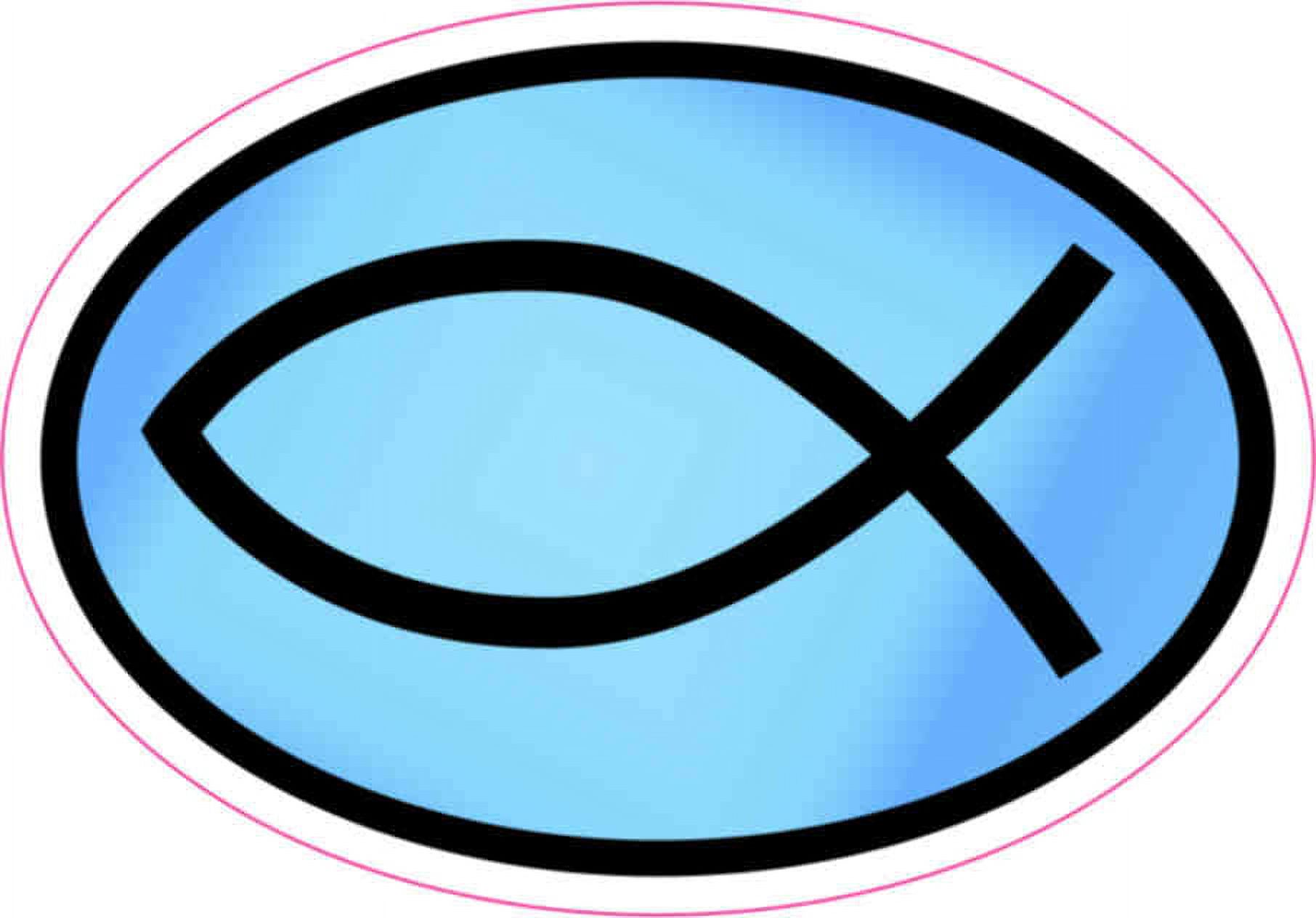 3 x 2 Blue Oval Christian Fish Sticker Vinyl Cup Religious Stickers ...