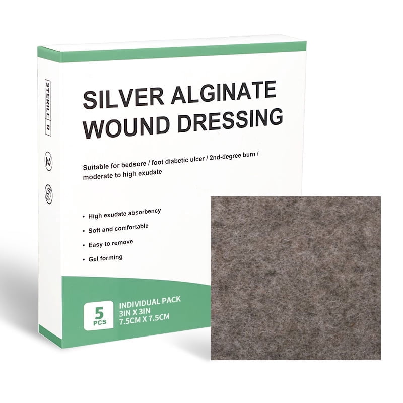 3" x 3" Silver Calcium Alginate Wound Dressing, Patch, 5 Pack ...