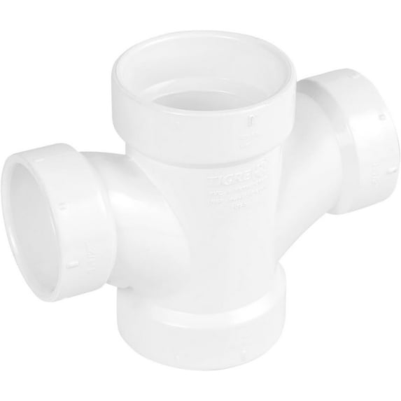 3" x 3" x 1-1/2" x 1-1/2" White PVC DWV Double Sanitary Tee Reducing ...