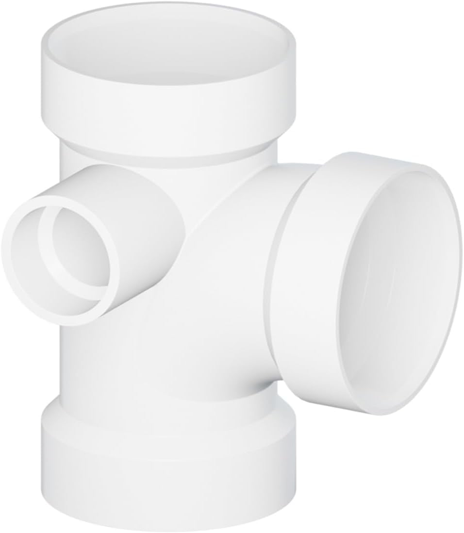 3" x 3" x 3" x 2" White PVC DWV Sanitary Tee w/ Left Side Inlet All Hub ...