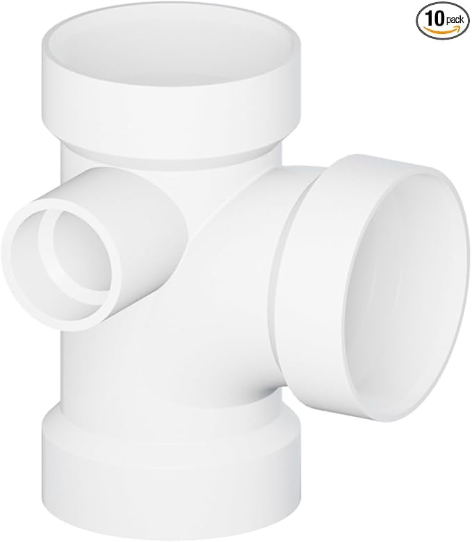 3" x 3" x 3" x 2" White PVC DWV Sanitary Tee w/ Left Side Inlet All Hub ...