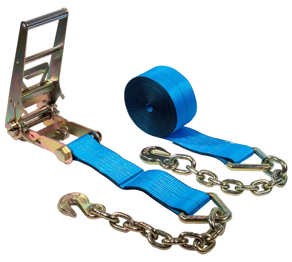 3" x 30' Ratchet Strap with Chain Anchor - 5000 Lbs WLL Heavy Duty Tie ...