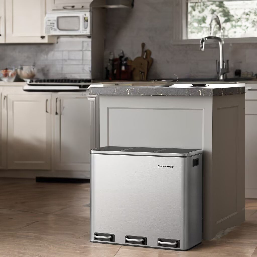 3 x 4.8 Gallon Trash Can Set, 14.4 Gallon Recycle Bin for Kitchen ...