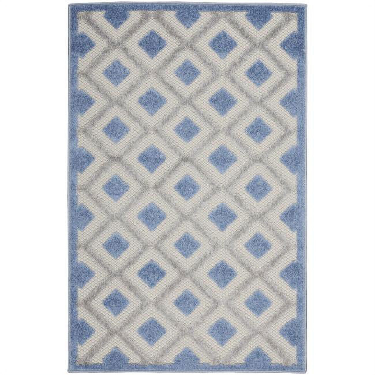 3 x 4 ft. Blue & Gray Gingham Non Skid Indoor & Outdoor Rectangle Area ...