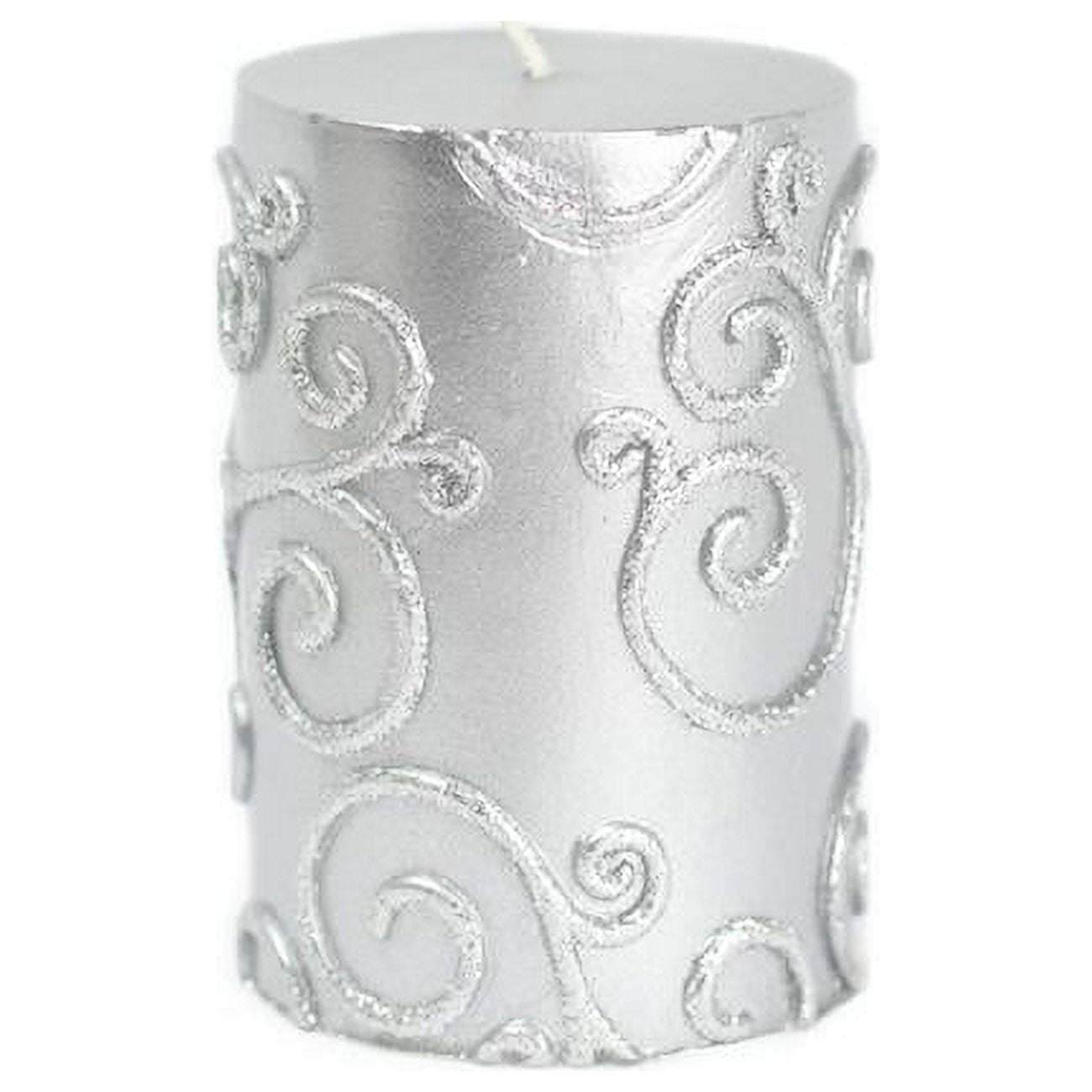 3 x 4 in. Scroll Pillar Candle, Silver - Walmart.com