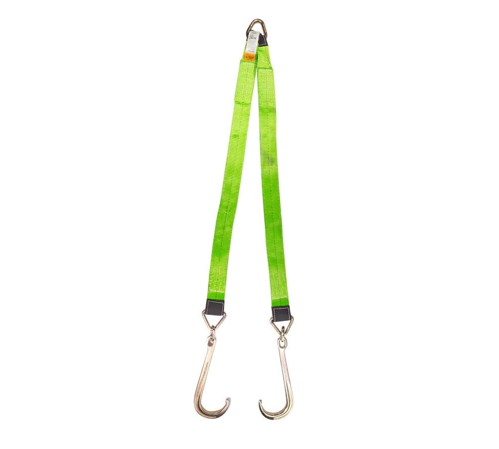 3" x 48" V Bridle Tow Straps w/ 15" J Hook, Hi-Viz Green Polyester ...