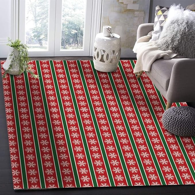 3 x 4ft Christmas Snowflake Area Rug For Living Room Bedroom, Red Green ...