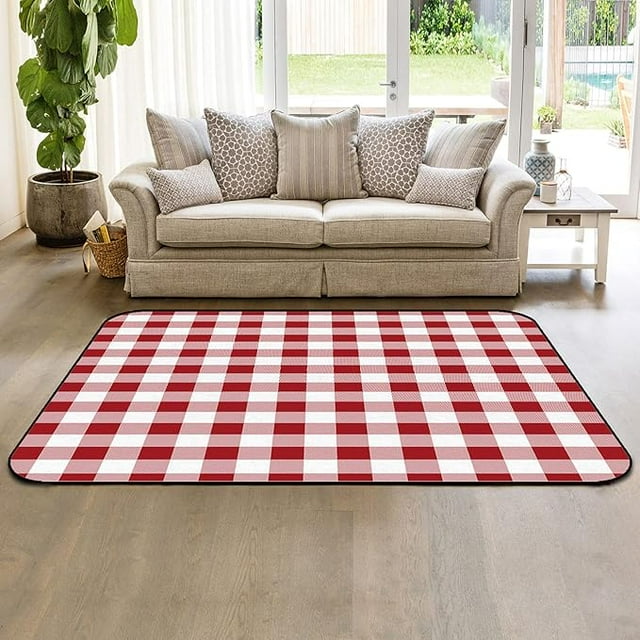 3 x 4ft Farmhouse Red Plaid Area Rugs For Living Room, Large Indoor ...