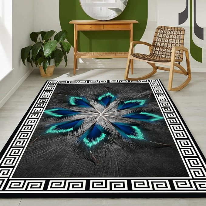 3 x 4ft Feather Pattern Area Rug For Living Room Bedroom, Modern ...