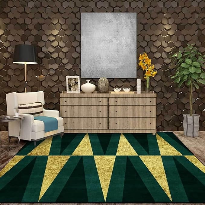 3 x 4ft Gold Emerald Green Area Rug, Triangles Geometric Modern Living ...