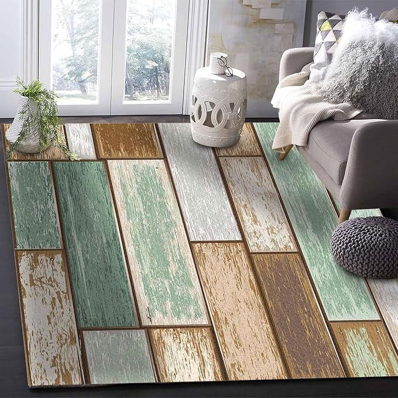 3 x 4ft Green Brown Area Rug, Modern Outdoor Living Room Bedroom Area ...