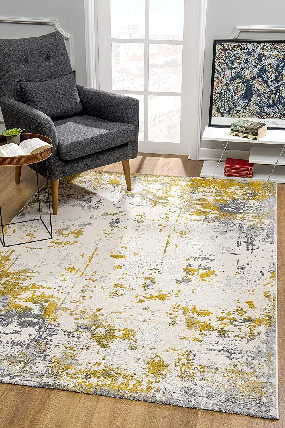 3â€™ x 5â€™ Gold and Gray Abstract Area Rug - Walmart.com