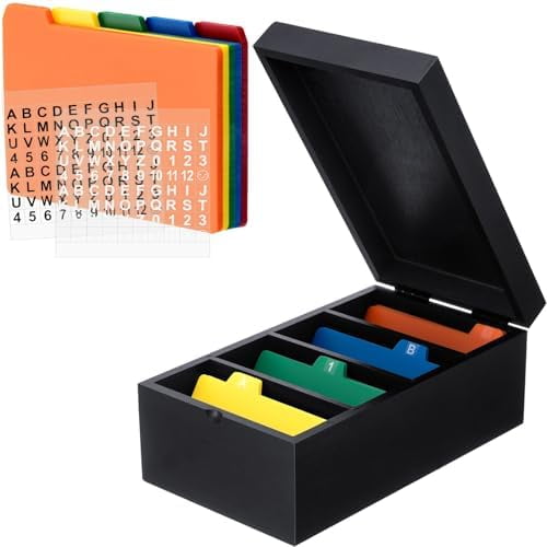 3 x 5 Inch Index Card Holder Set, Bamboo Organizer Box with 50 Dividers ...