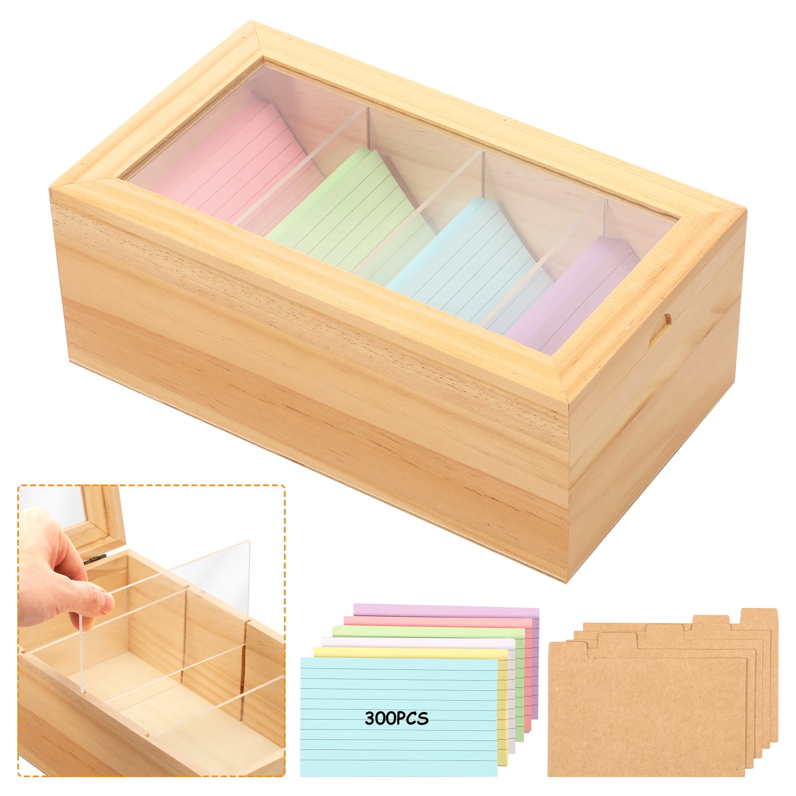 3 x 5 Inch Index Card Holder Set Wood Recipe Box Organizer Index Card ...