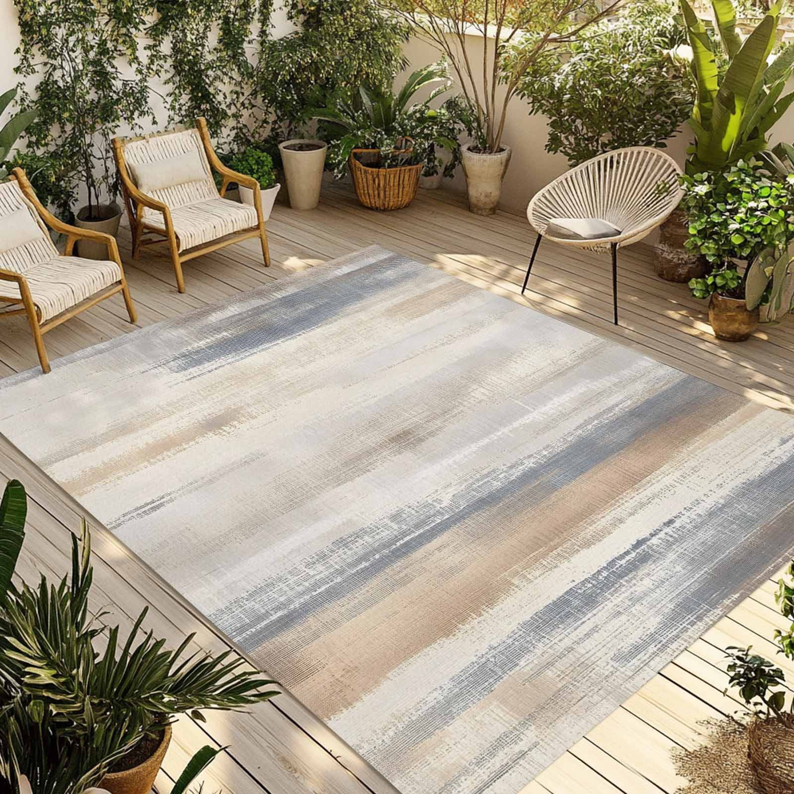 3' x 5' Outdoor Rug, Beige Grey Outdoor Washable Rug Large Floor Carpet ...