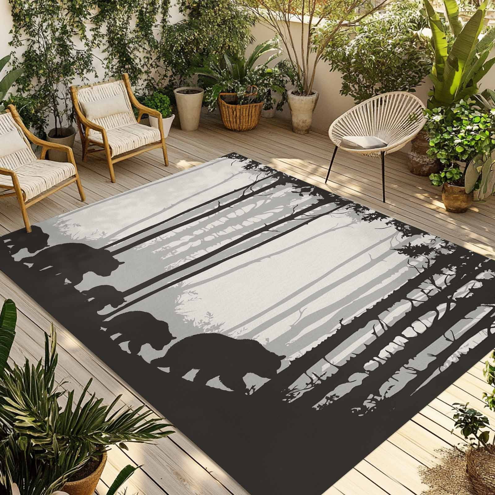 3' x 5' Outdoor Rug, Forest Bear Outdoor Washable Rug Large Floor ...