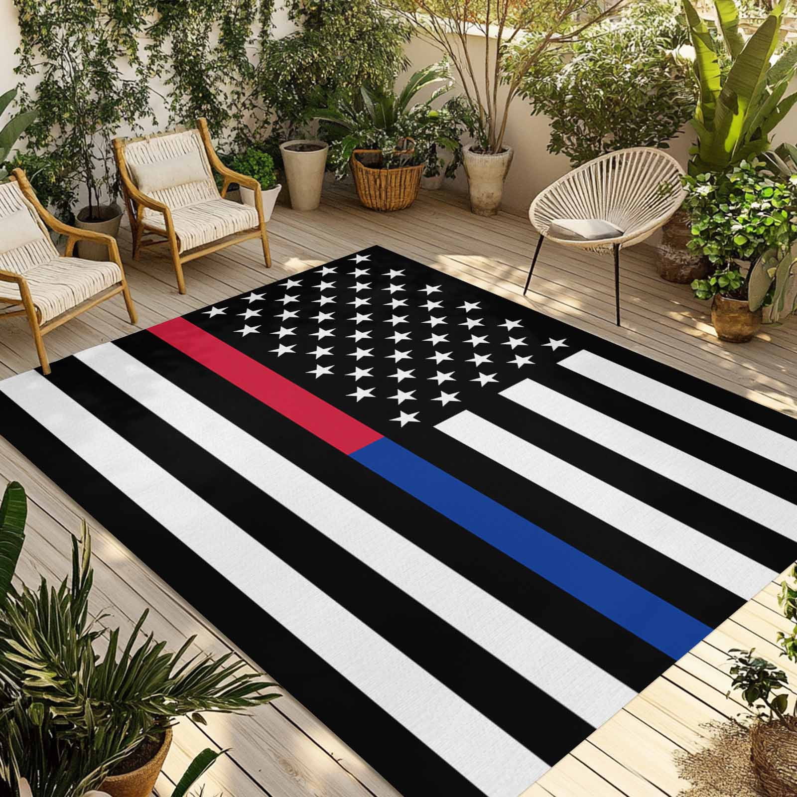 3' x 5' Outdoor Rug, Thin Red Blue White Line Outdoor Washable Rug ...