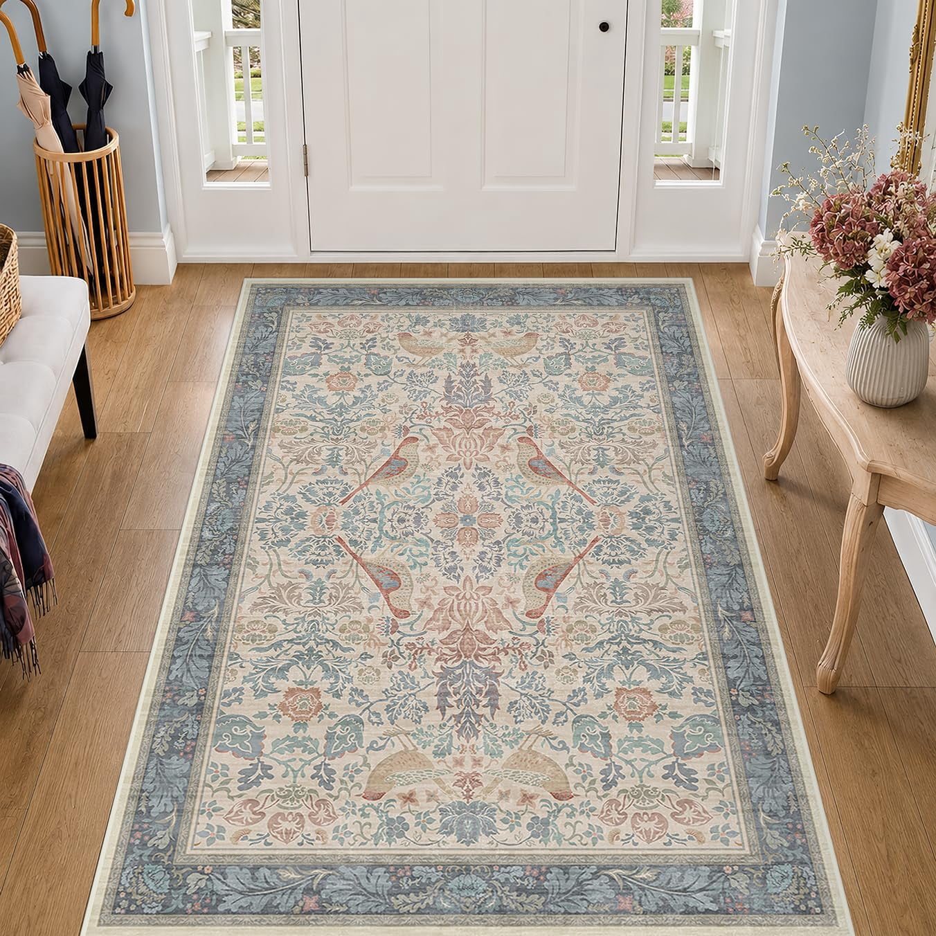 3' x 5' (Rectangular) Blue & Red Boho Indoor Area Rug for Entryway ...