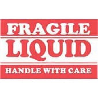 3 x 5" White/Red Fragile Liquid Handle with Care Label, Packing, Mover ...