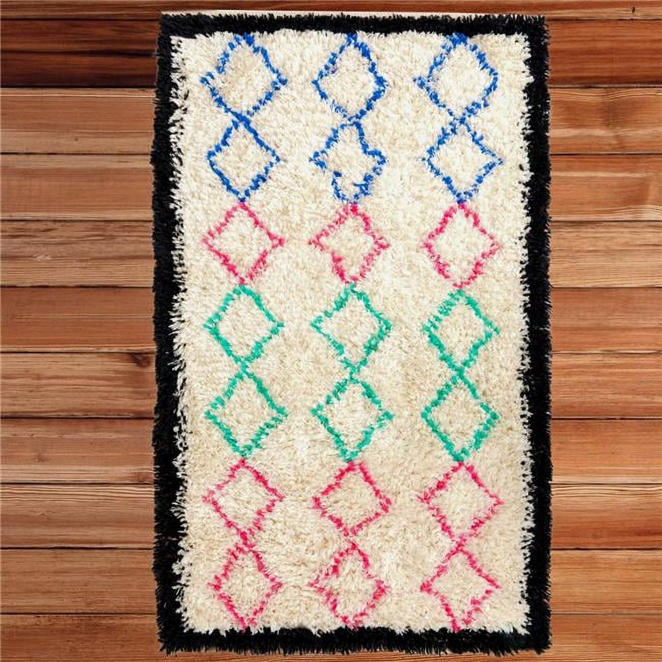 3 x 5 ft. Hand Woven Geometric Trellis Plush Wool Shag Area Rug - Multi ...