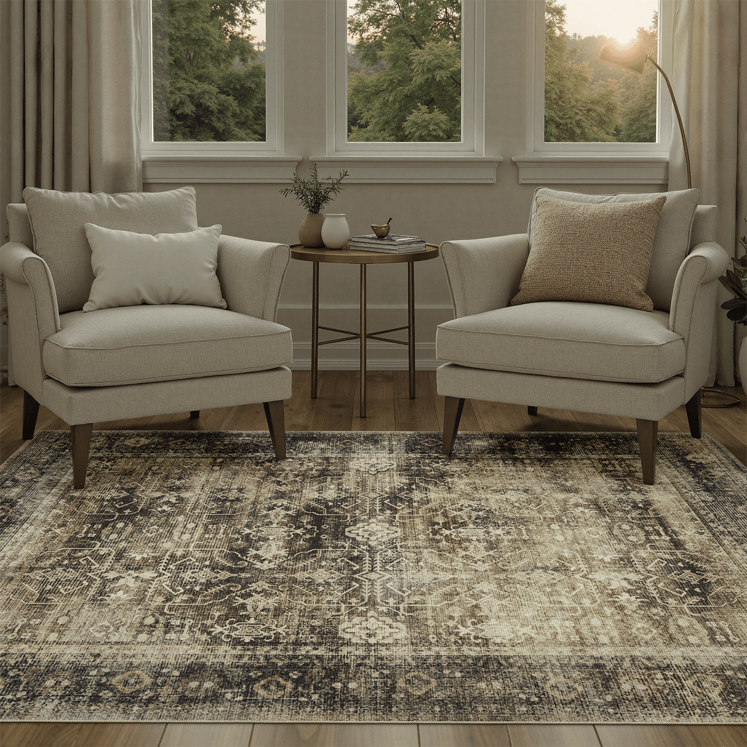 3x5 Washable Rug, Non Slip Stain-Resistant Traditional Retro Rugs for ...