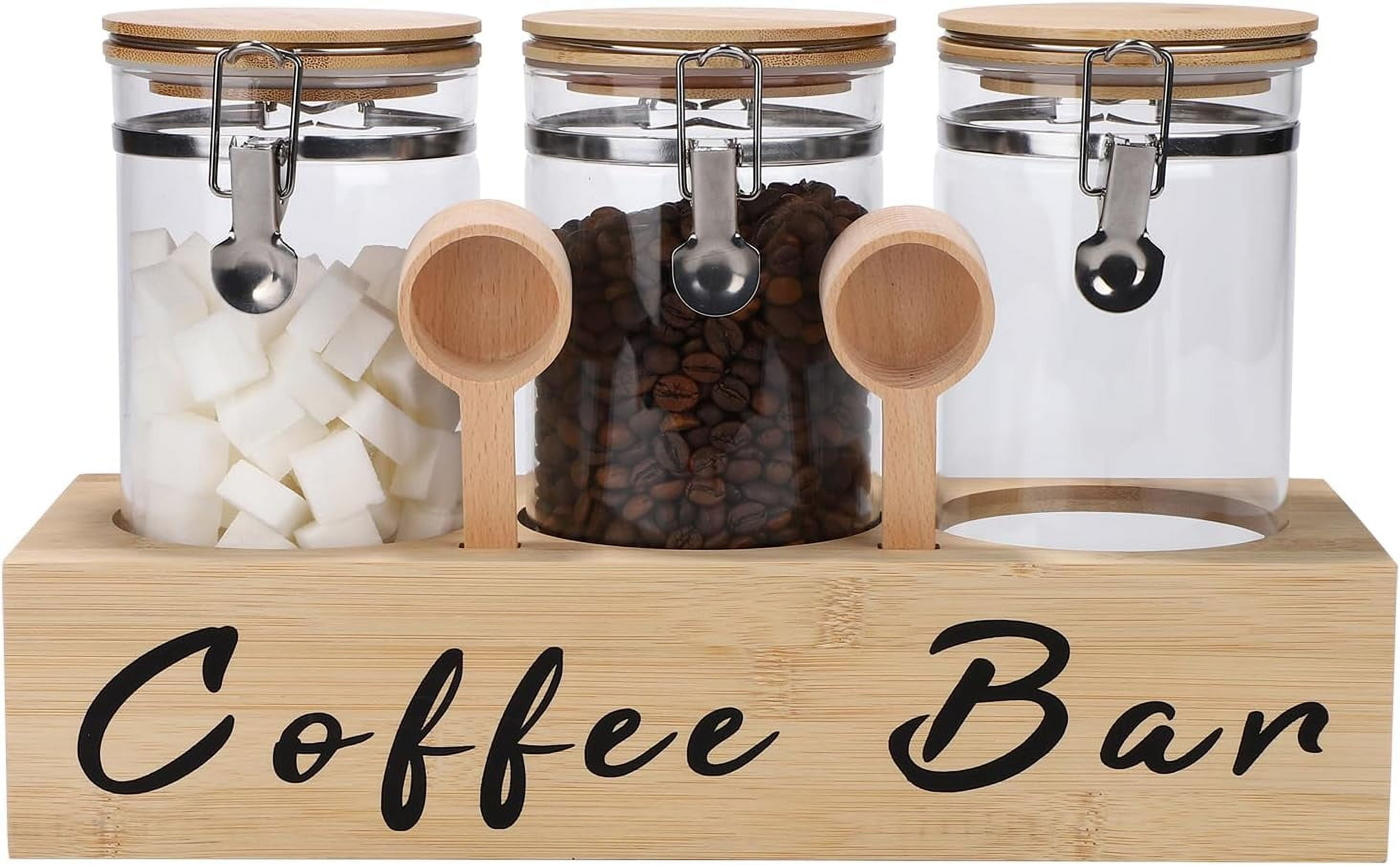 3 x 54 oz Glass Coffee Bean Storage Container with Shelf 3PCS Glass ...