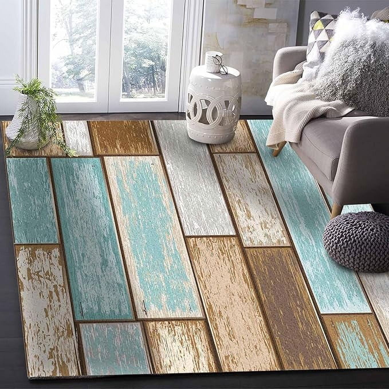 3 x 5ft Teal Brown Area Rug, Modern Outdoor Living Room Bedroom Area ...