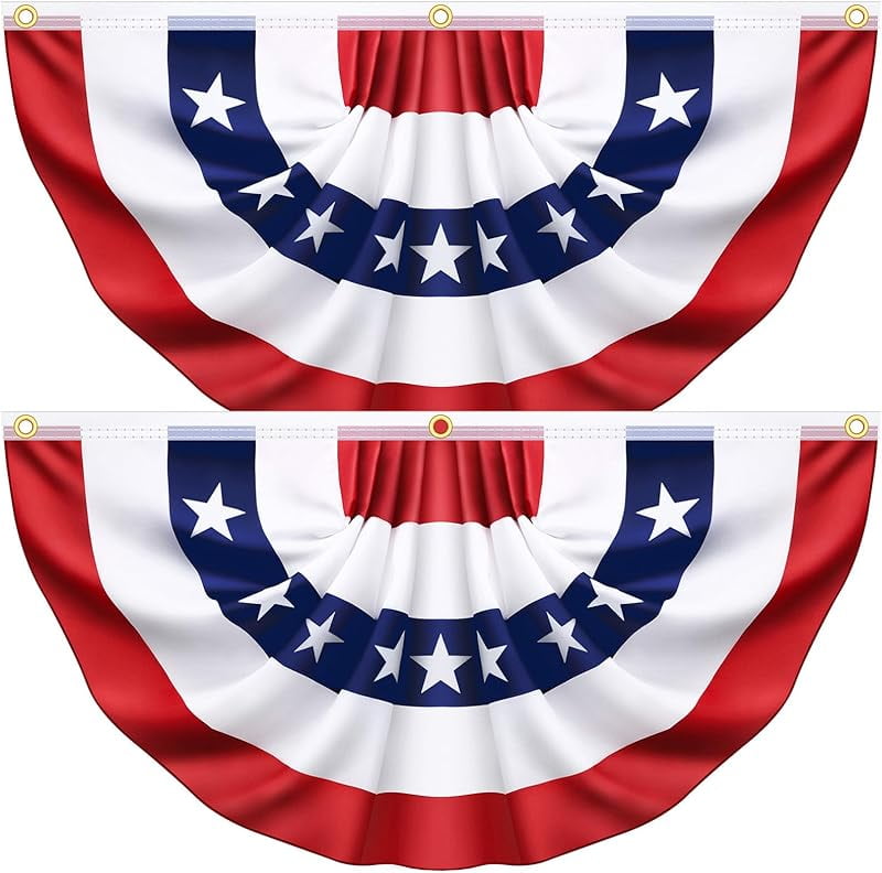 3 x 6 Feet 2 Pack American USA Pleated Half Fan Bunting Flags,Bunting Flags Outdoor Patriotic ...
