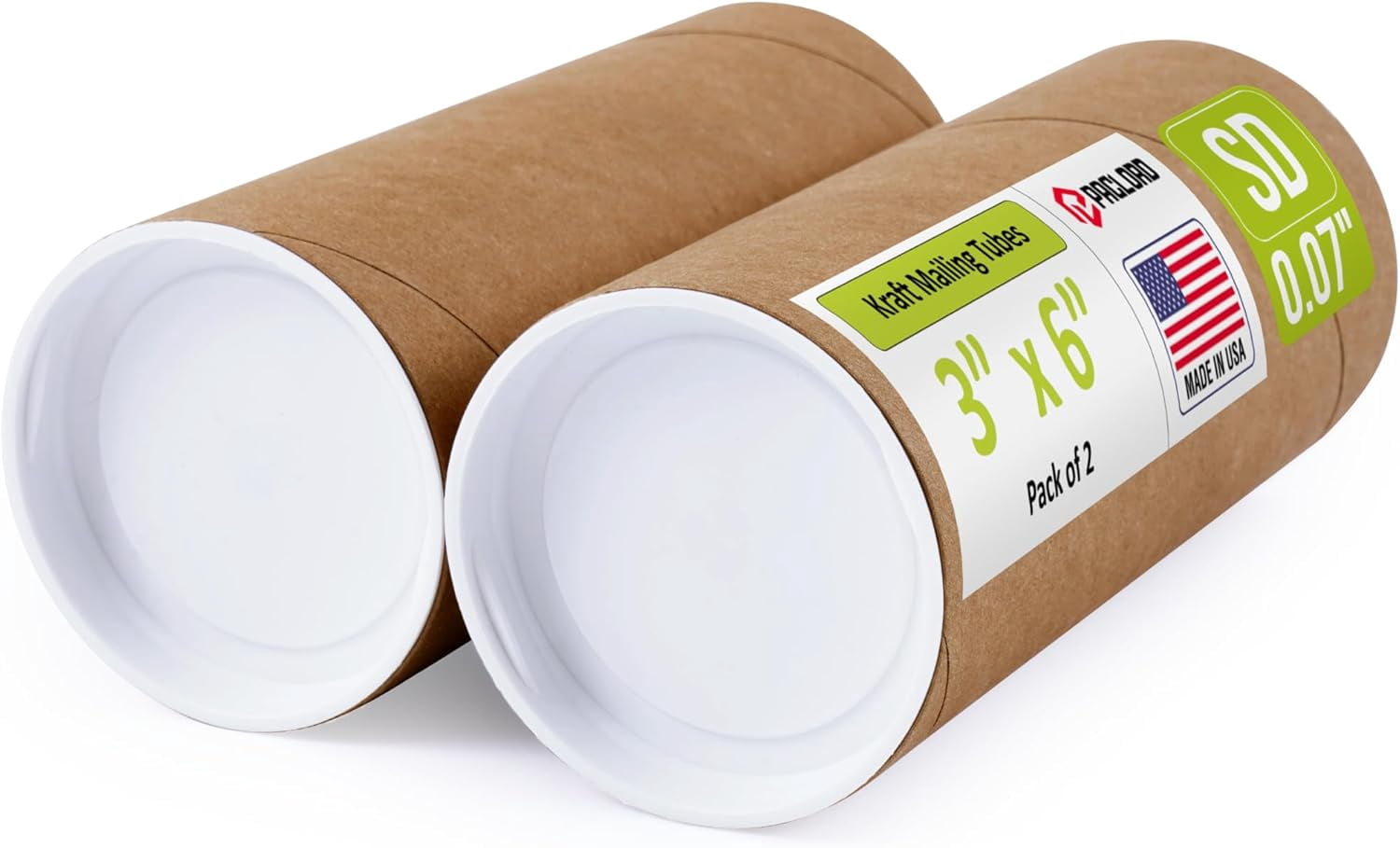 3" x 6" Reinforced Kraft Paper Mailing Tubes, Pack of 2 Tubes with 2 ...