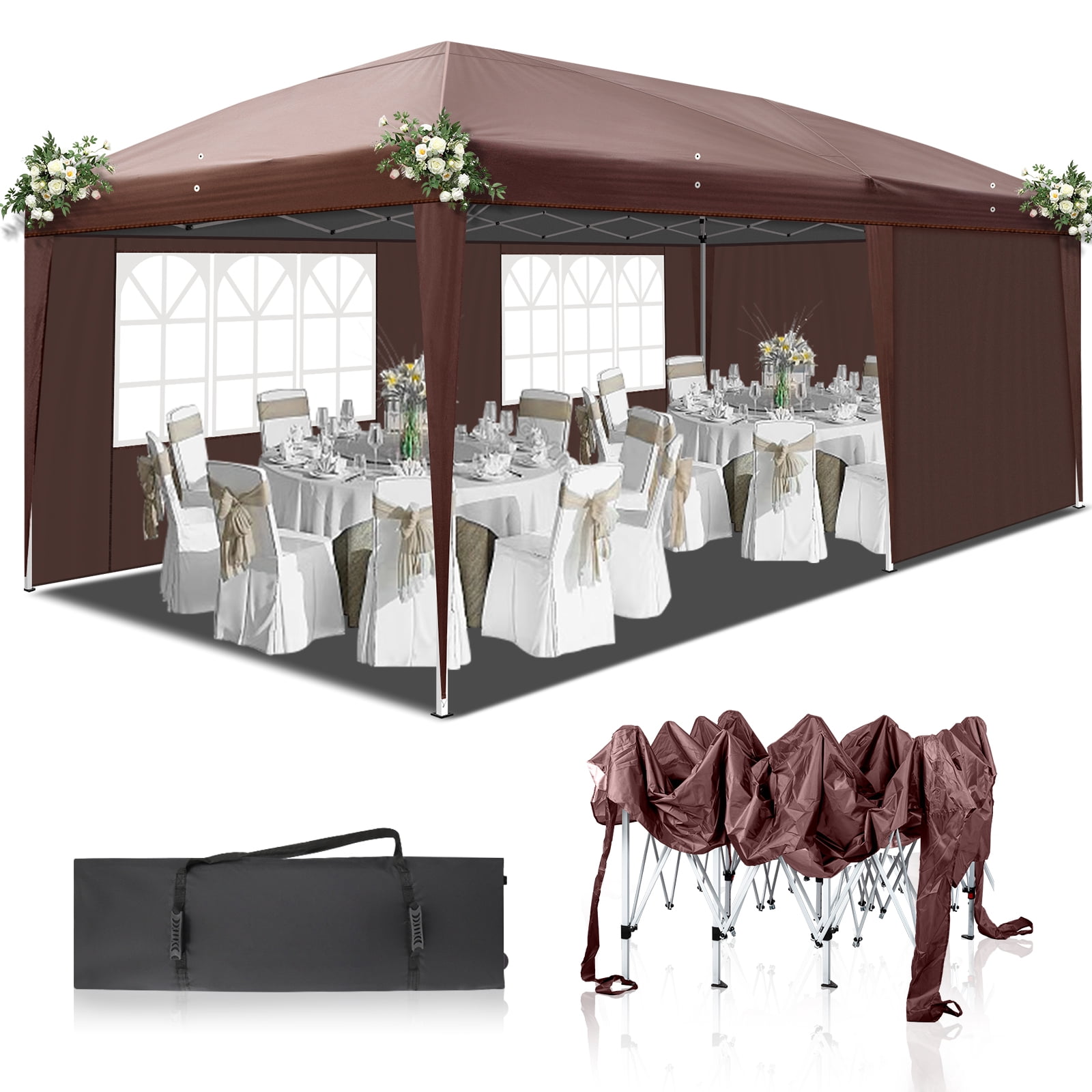 3 x 6m Two Windows Practical Waterproof Folding Tent Dark Coffee ...